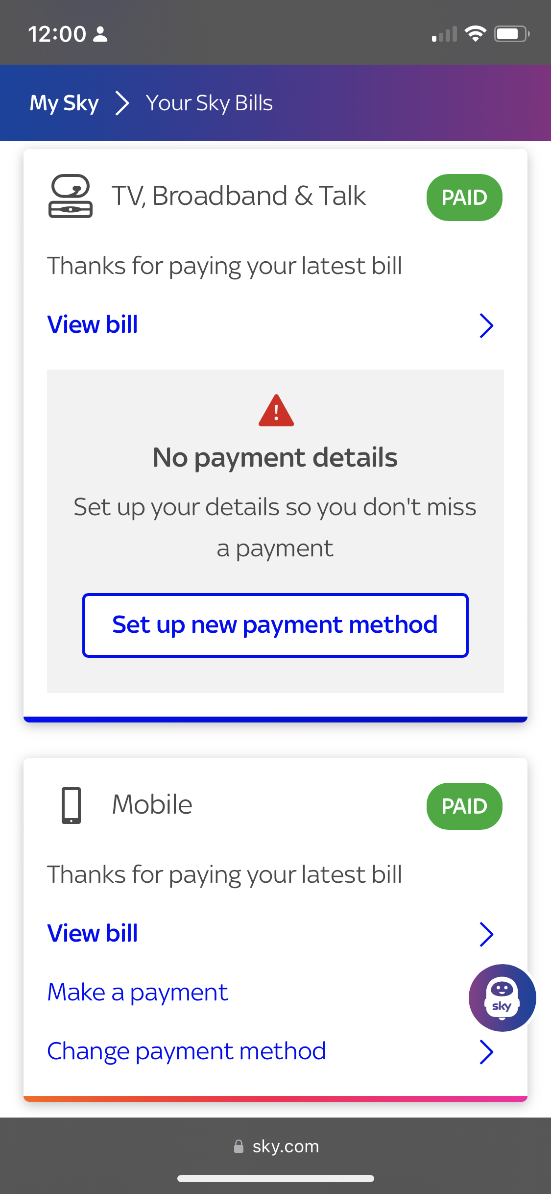 Please add new payment method - TV | Sky Community