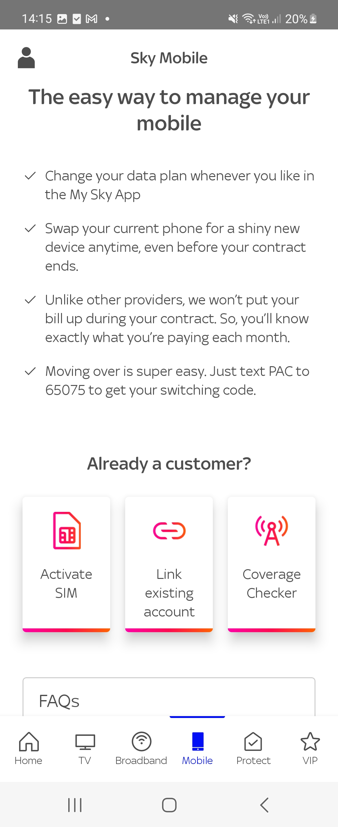 Carnt get on to mobile phone bit on the app | Sky Community