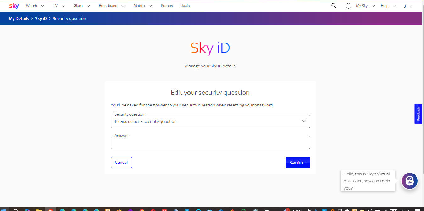 Cannot change my email password | Sky Community