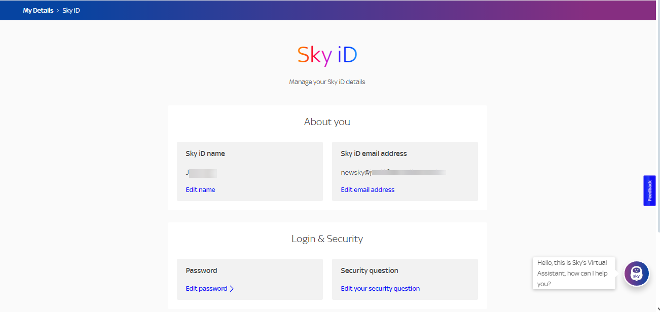 Cannot change my email password | Sky Community