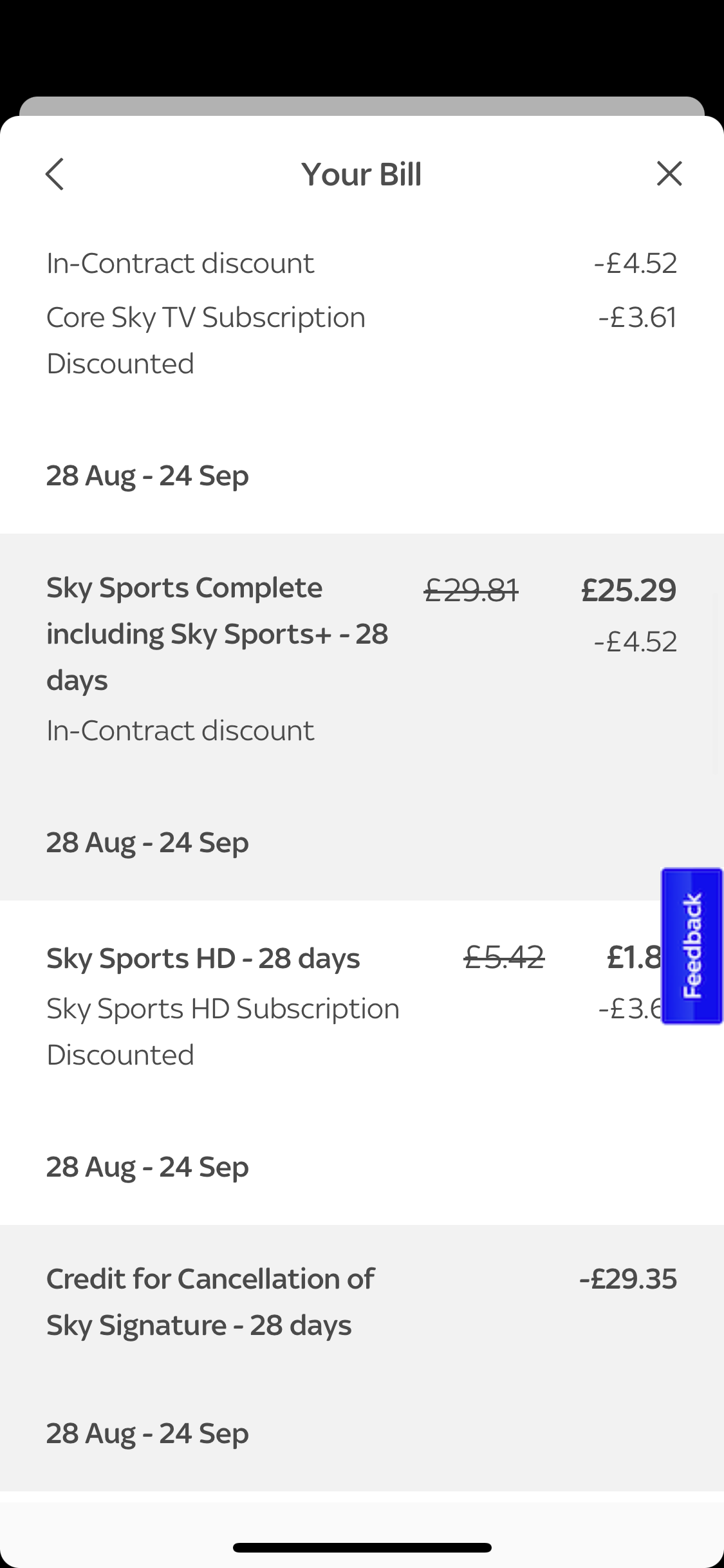 Credit for Cancellation of Sky Signature p | Sky Community