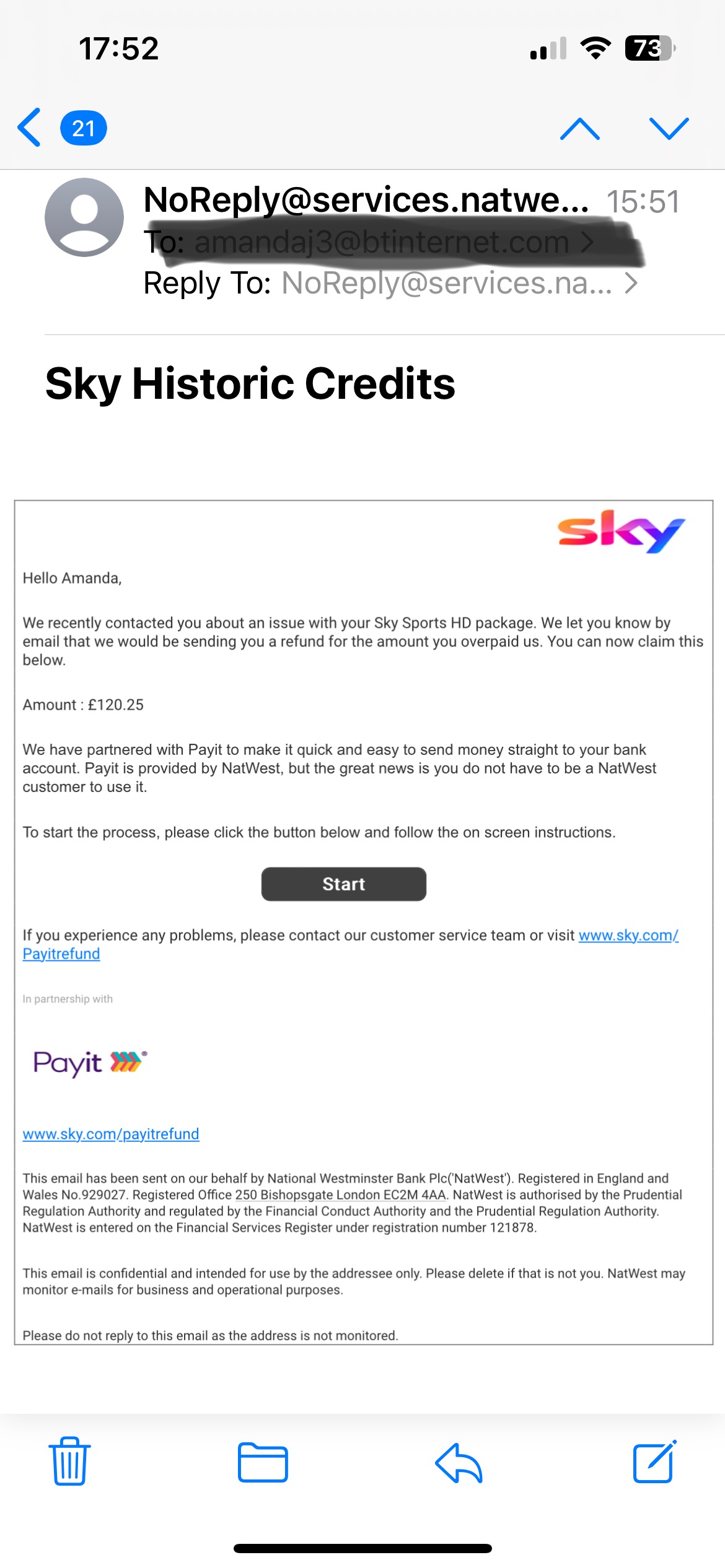 Answered: Is this genuine or a scam? | Sky Community