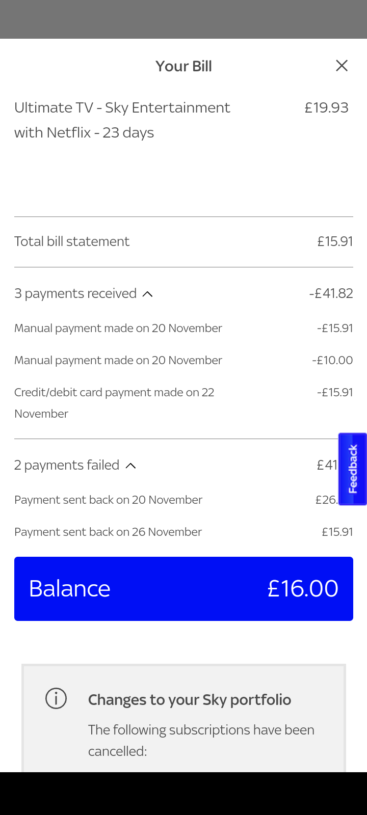 Tv streaming account saying payment overdue after ... | Sky Community