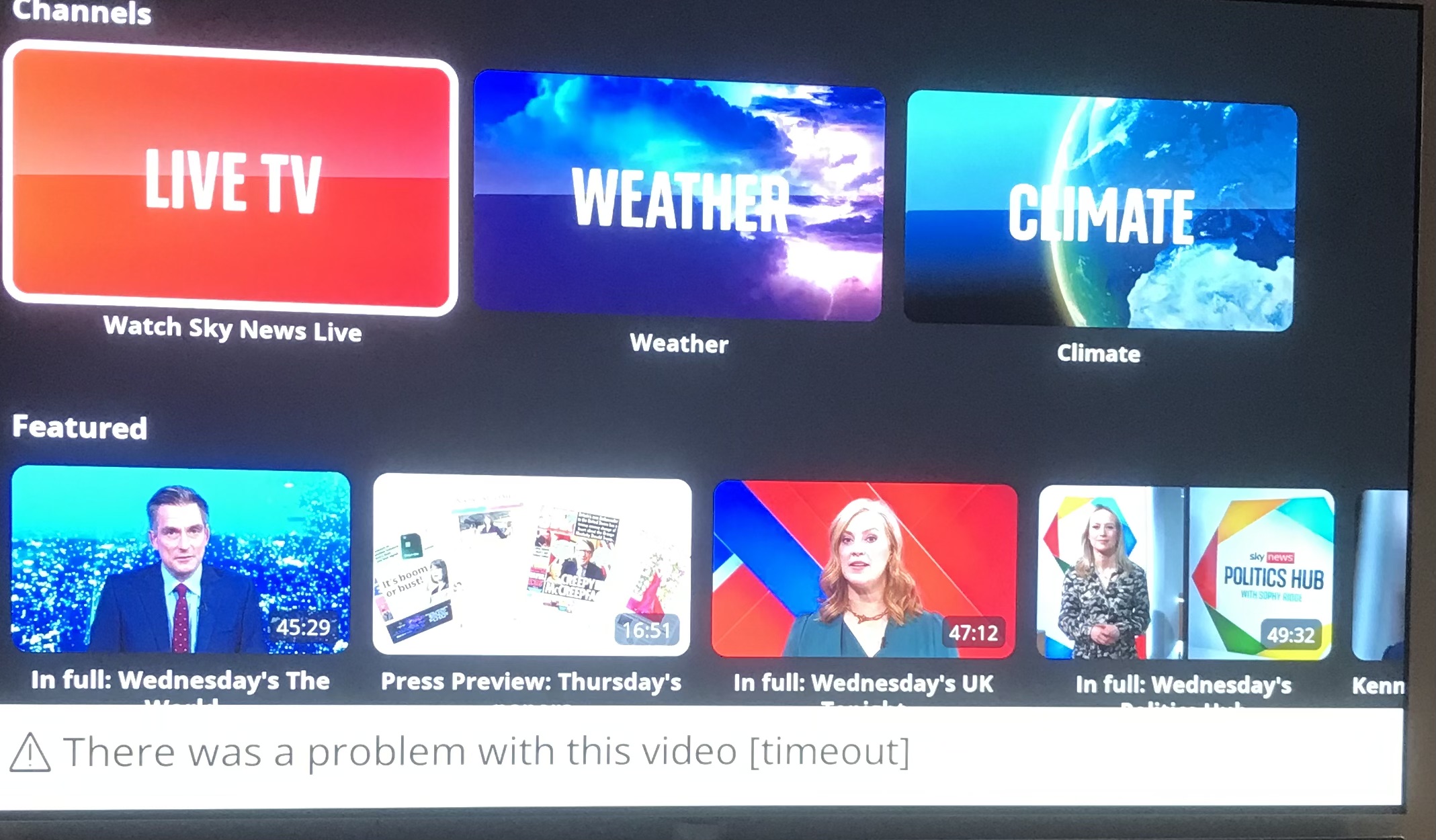 Re: 'Live Feed' not working on Sky News LG Smart T... | Sky Community