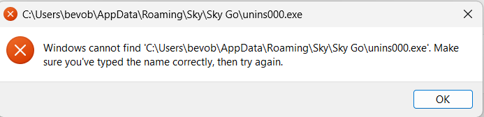 sky go app will not uninstall from laptop | Sky Community