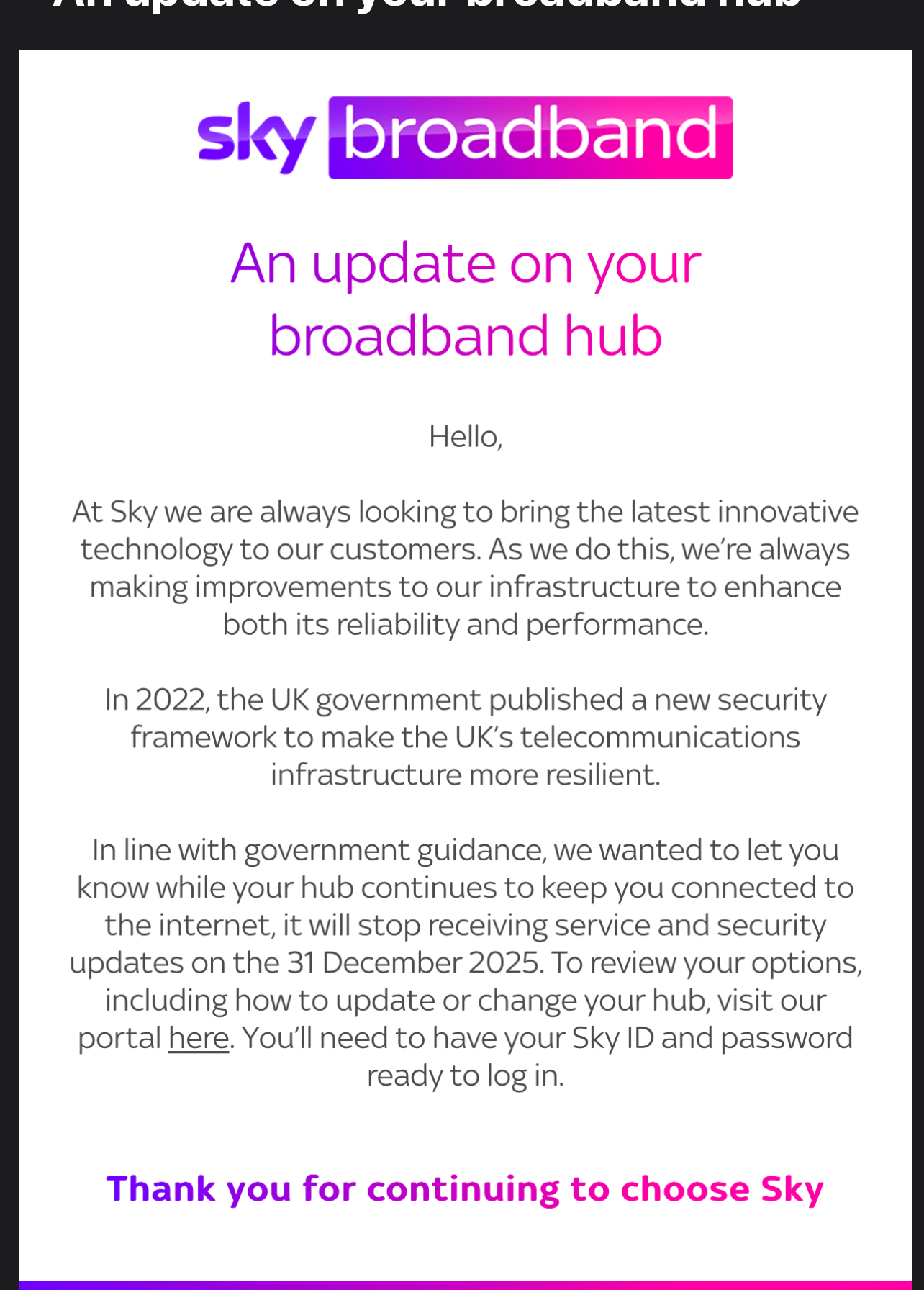 Answered: "Is this email from Sky genuine re. "An update on ... | Sky Community