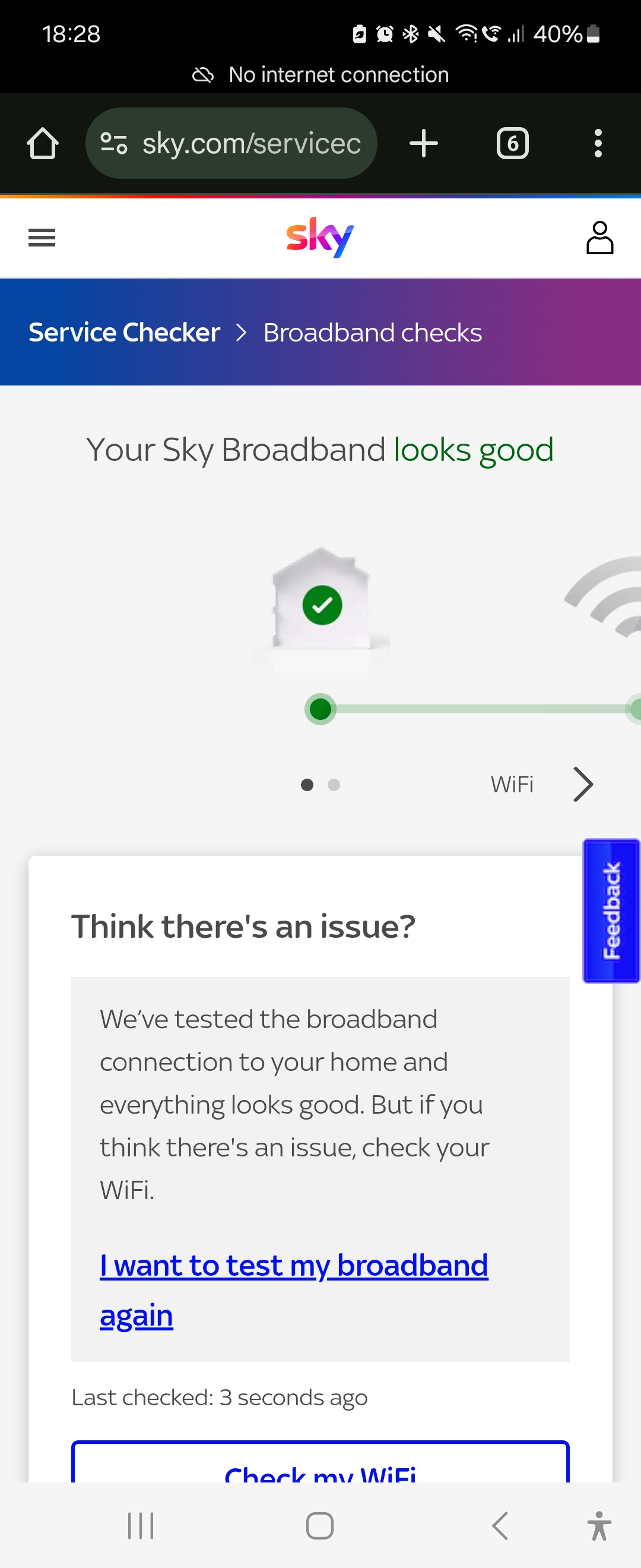 Connected but internet says im not | Sky Community