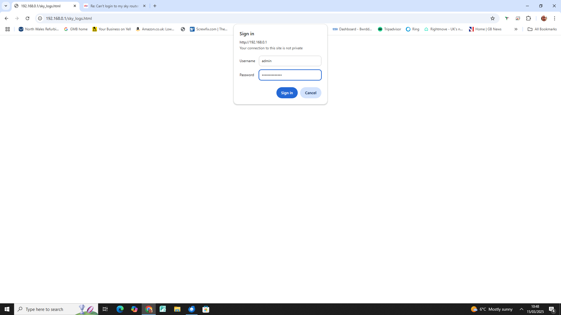 Answered: Can't login to my sky router | Sky Community