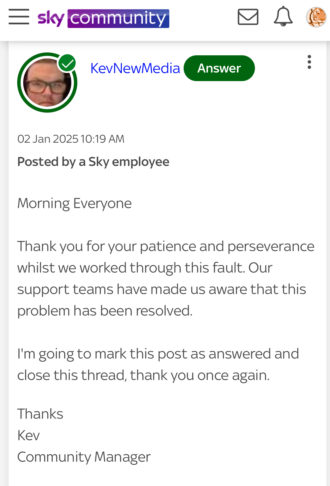 Answered: Last few days, technical fault with channel, disne... | Sky ...