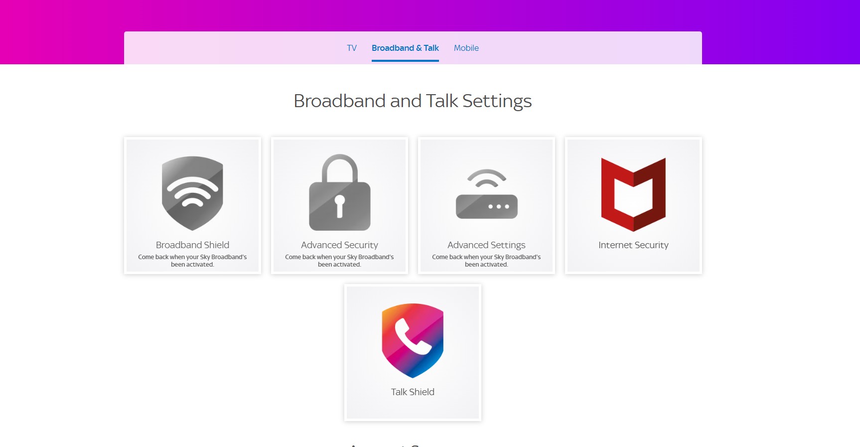 Broadband options/settings greyed out on Sky.com w... | Sky Community
