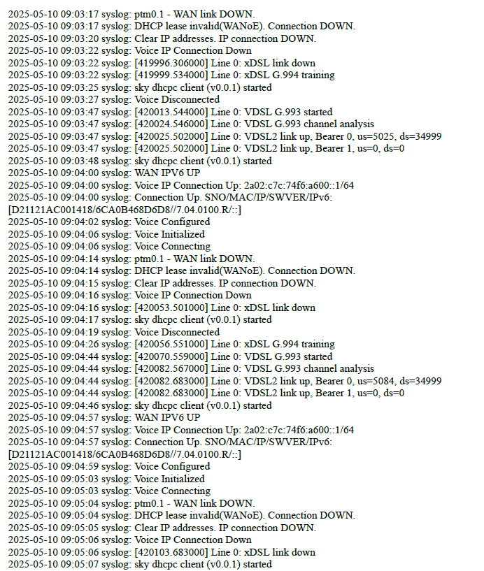 xDSL Link down, WAN link down | Sky Community