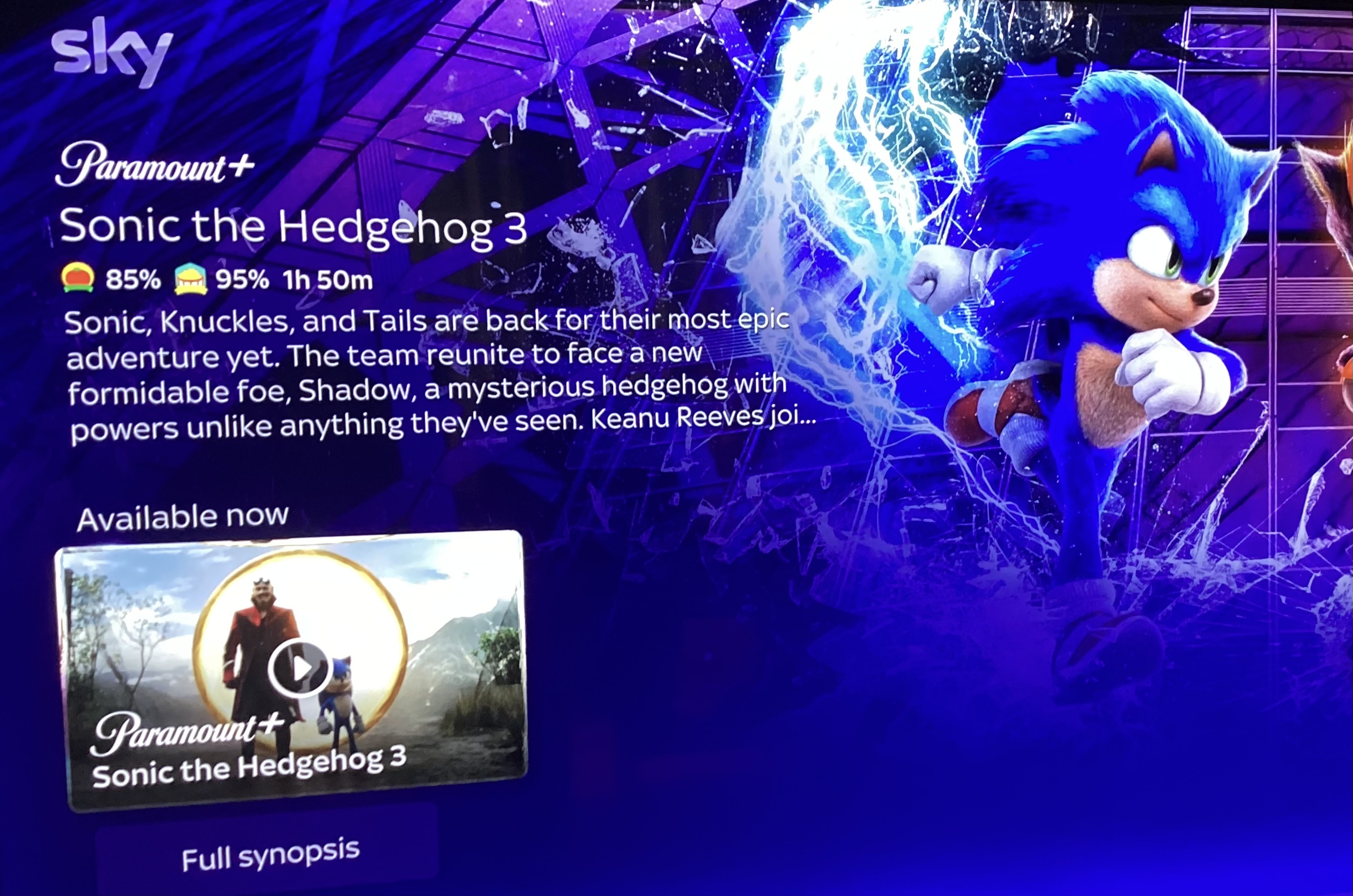 Sonic 3 on Paramount + or not! | Sky Community