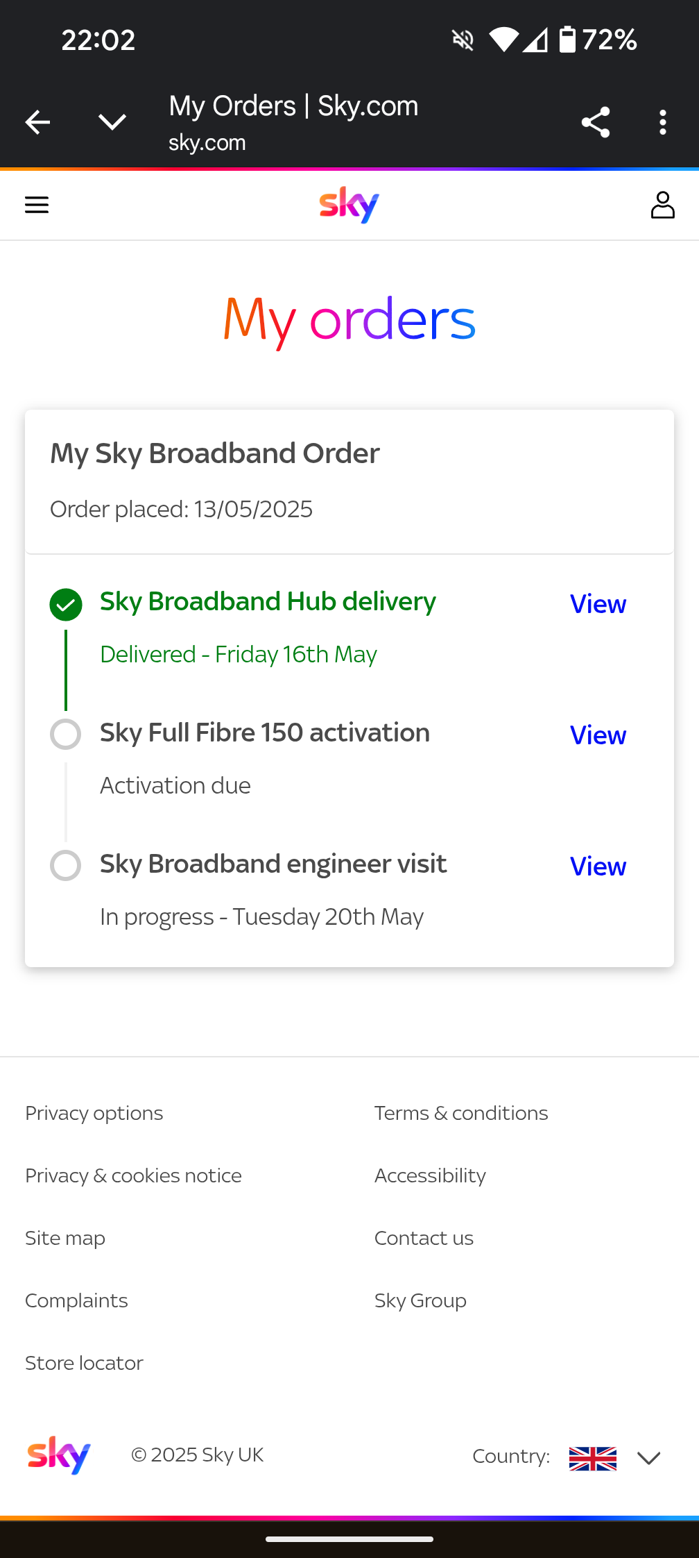 Can't access updates to my order | Sky Community