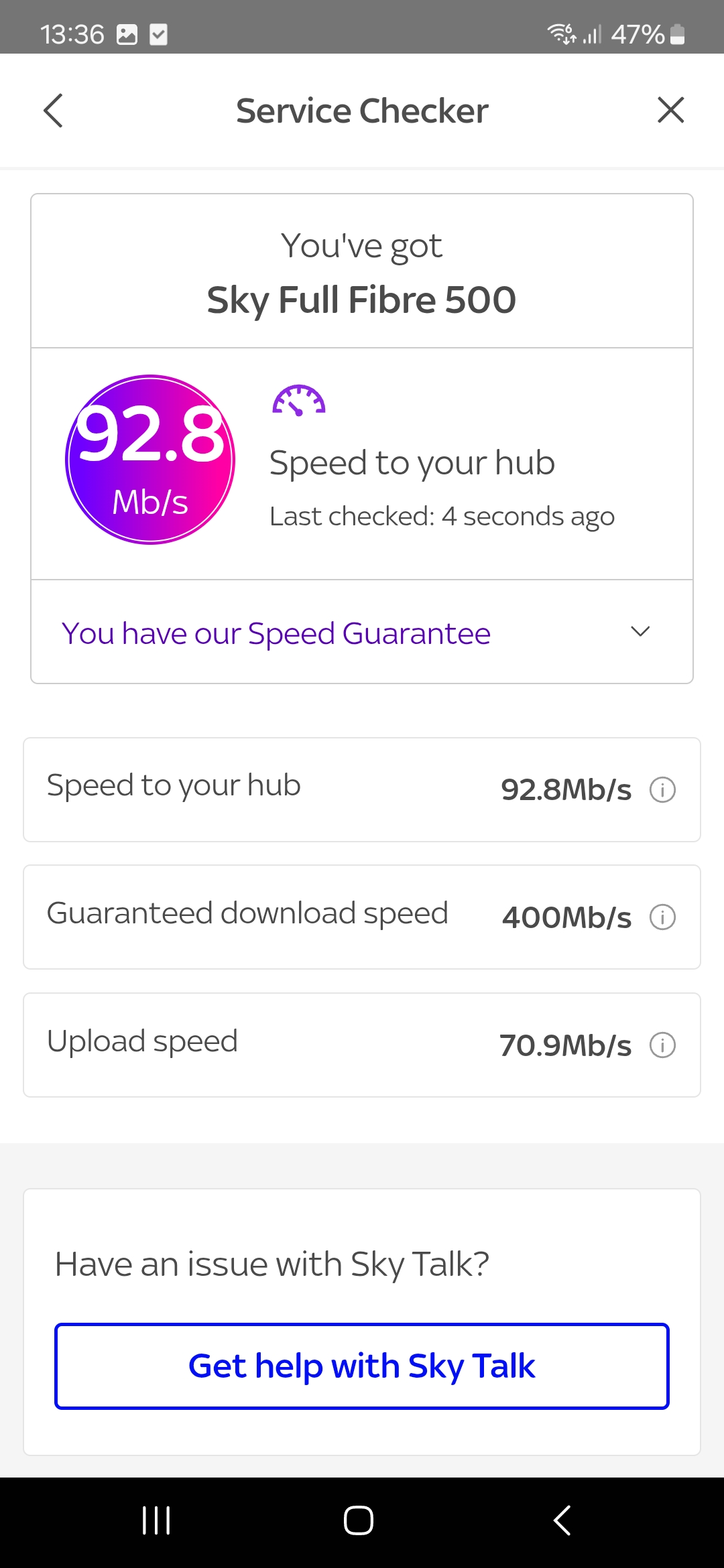 Answered: I brought full fibre 500 and am receiving 90mb/s d... | Sky ...