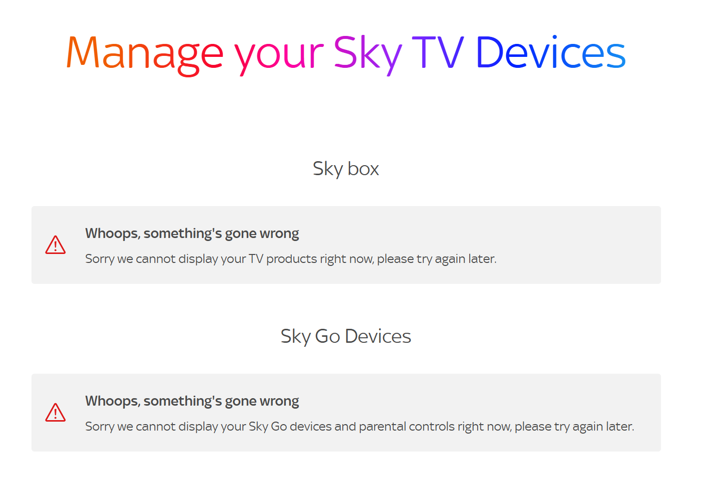 Manage my devices on Sky Go is not working | Sky Community