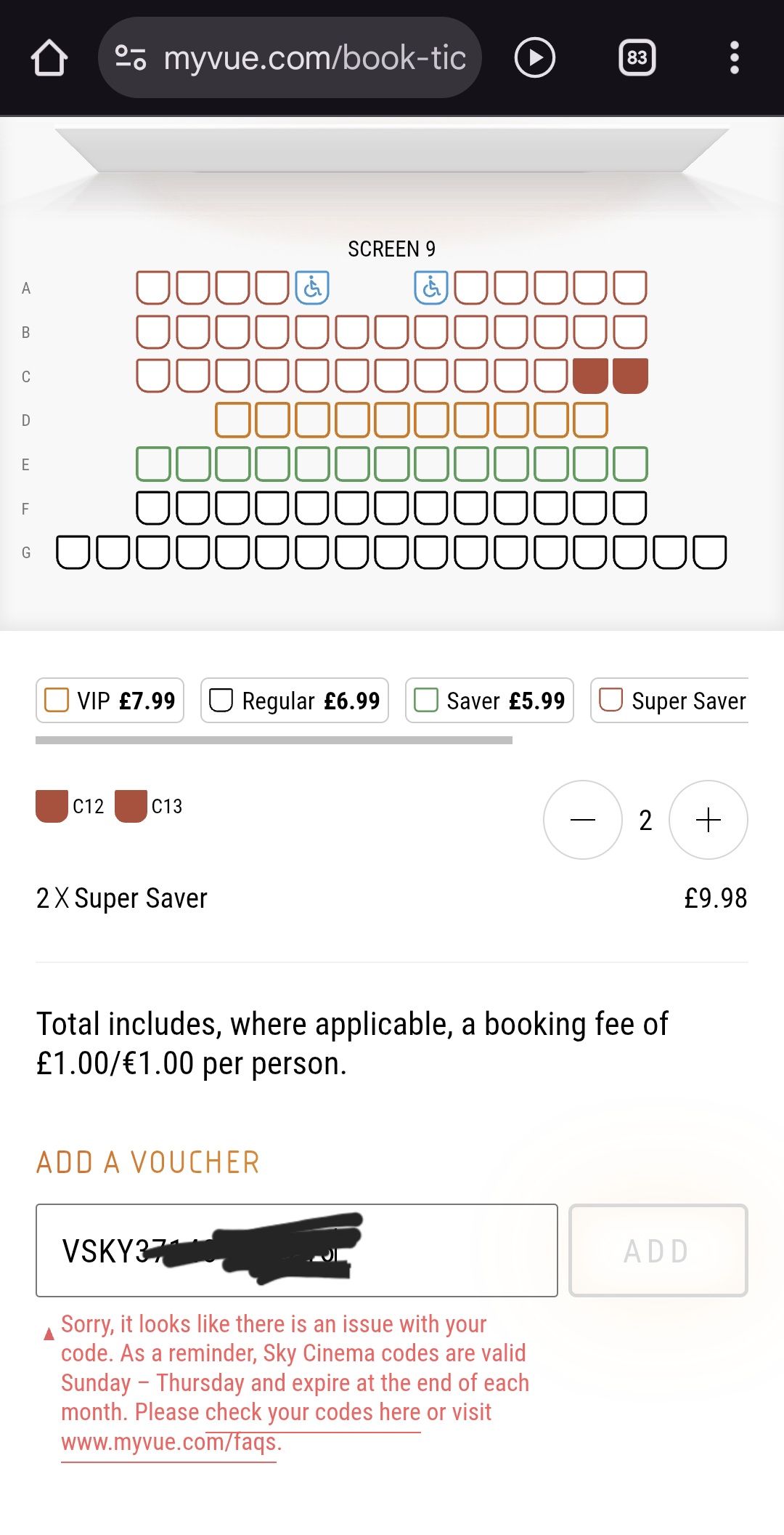 Answered: Vue cinema codes not working | Sky Community