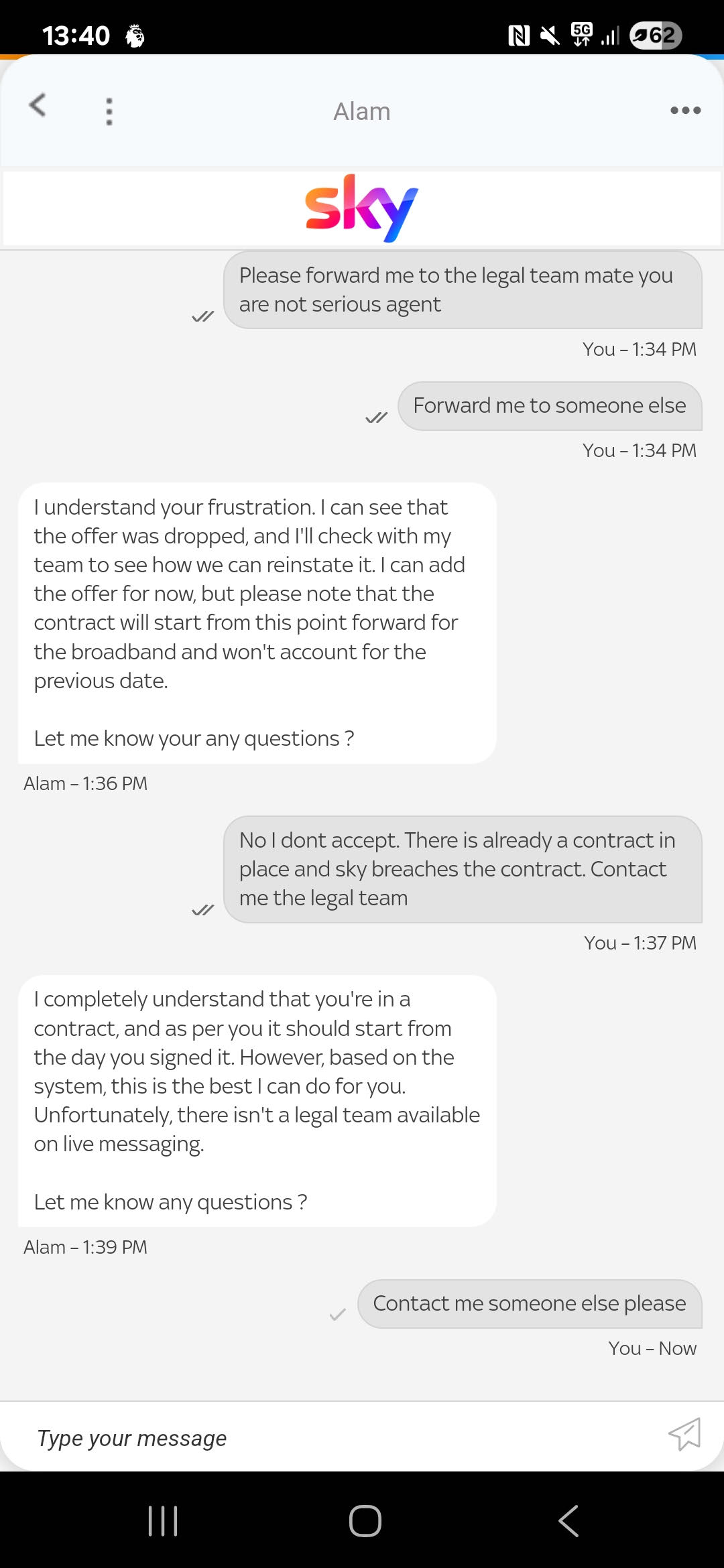 Sky breaches the contract and no solution offered | Sky Community