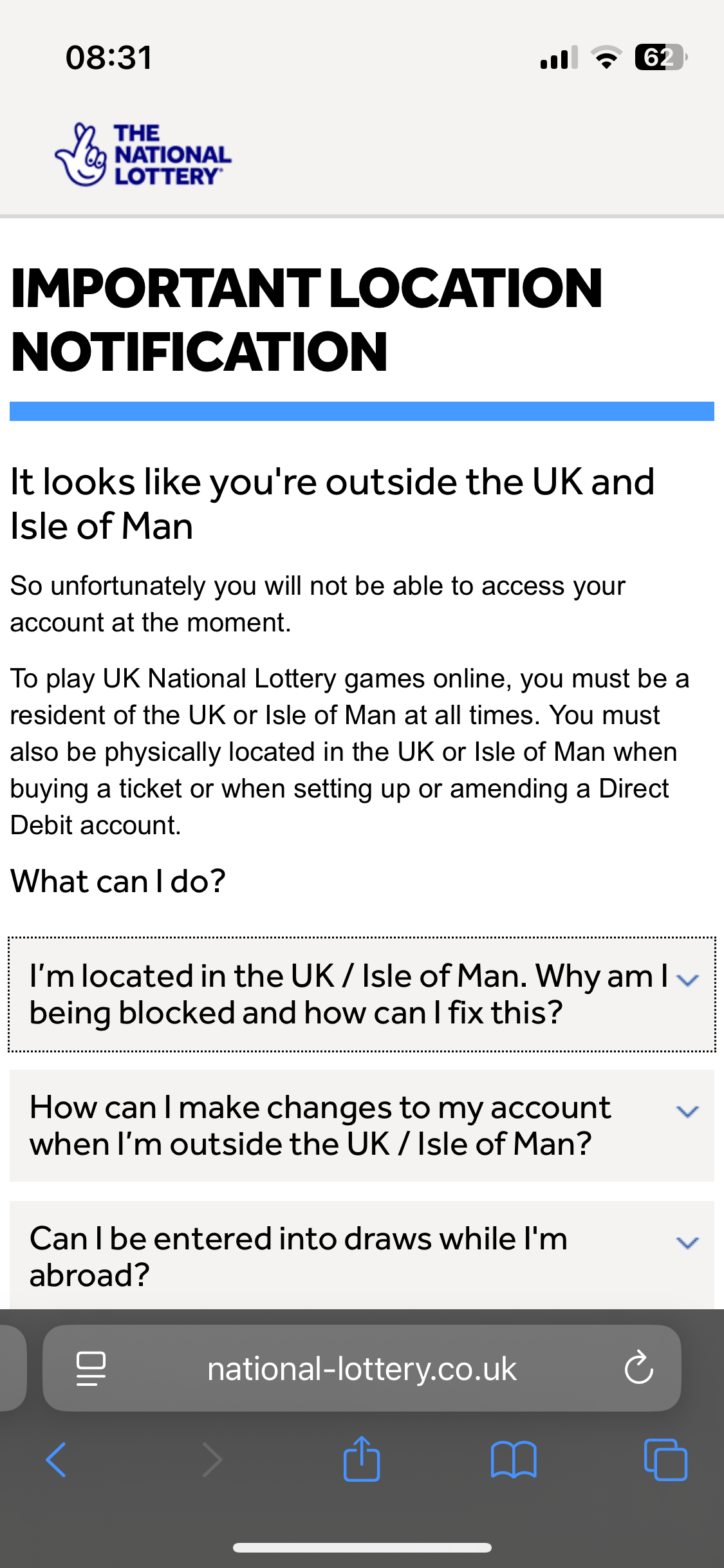 Lottery outside the UK but I’m not | Sky Community