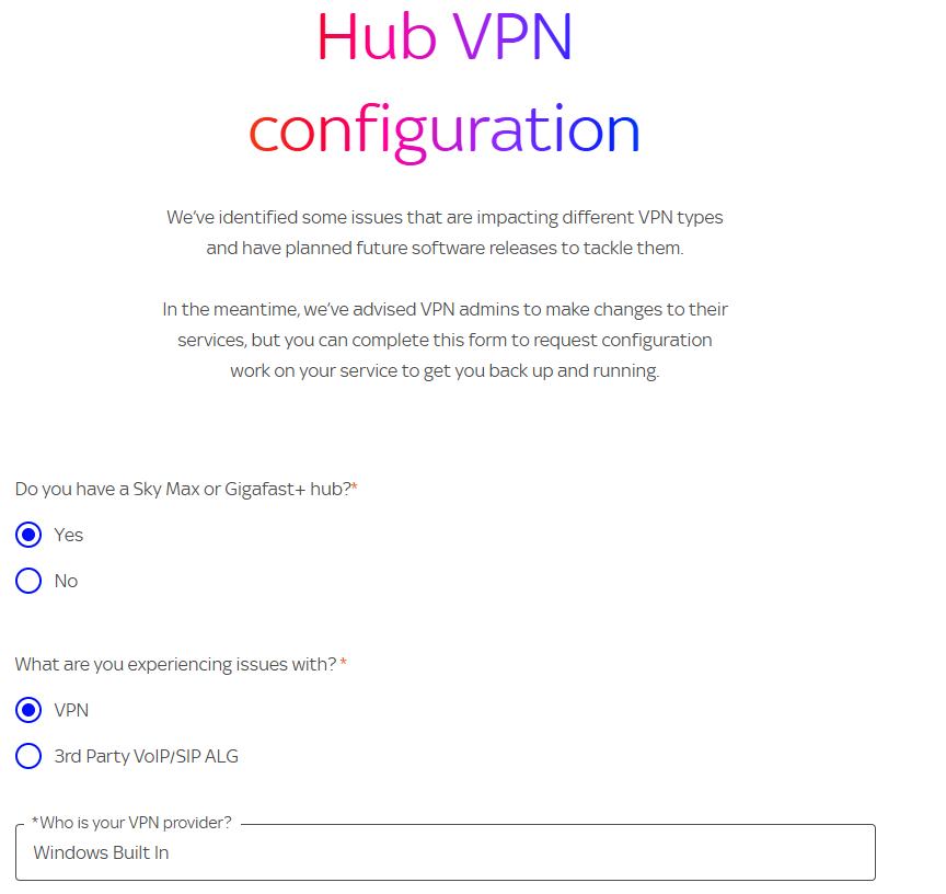 Unable to complete Hub configuration form that was... | Sky Community