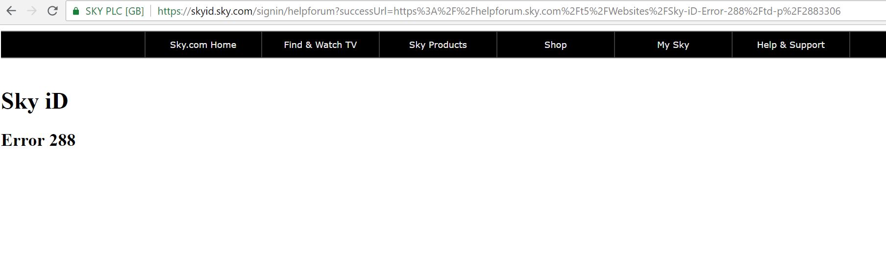Sky ID Error 288 Sky Community