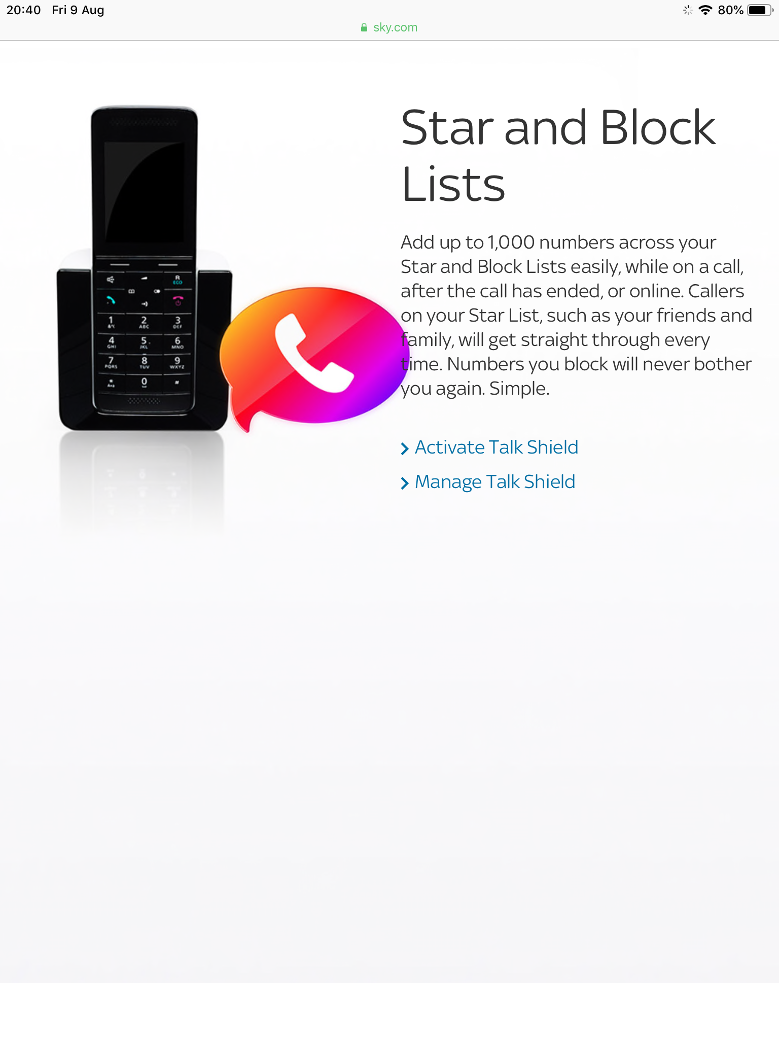 Sky Talk shield activation - Sky Community