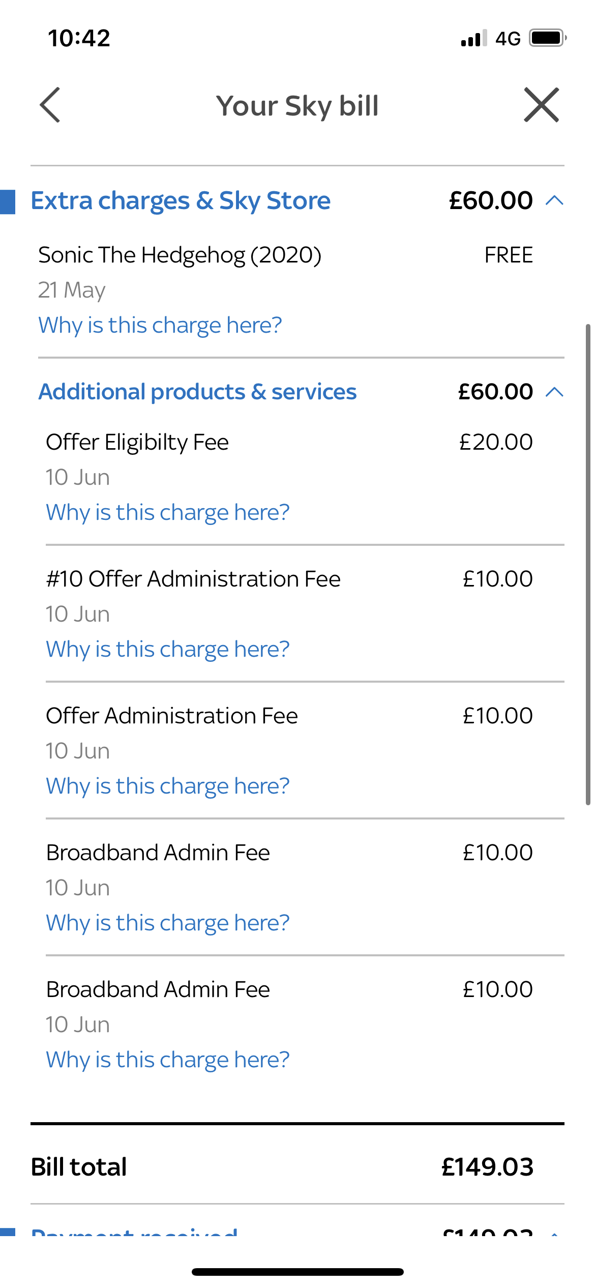 Extra Charge on bill | Sky Community