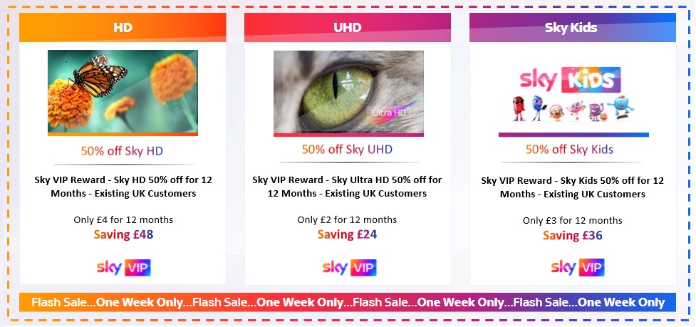 Sky Deals: 50% off HD, UHD and Kids for 12 months! VIP