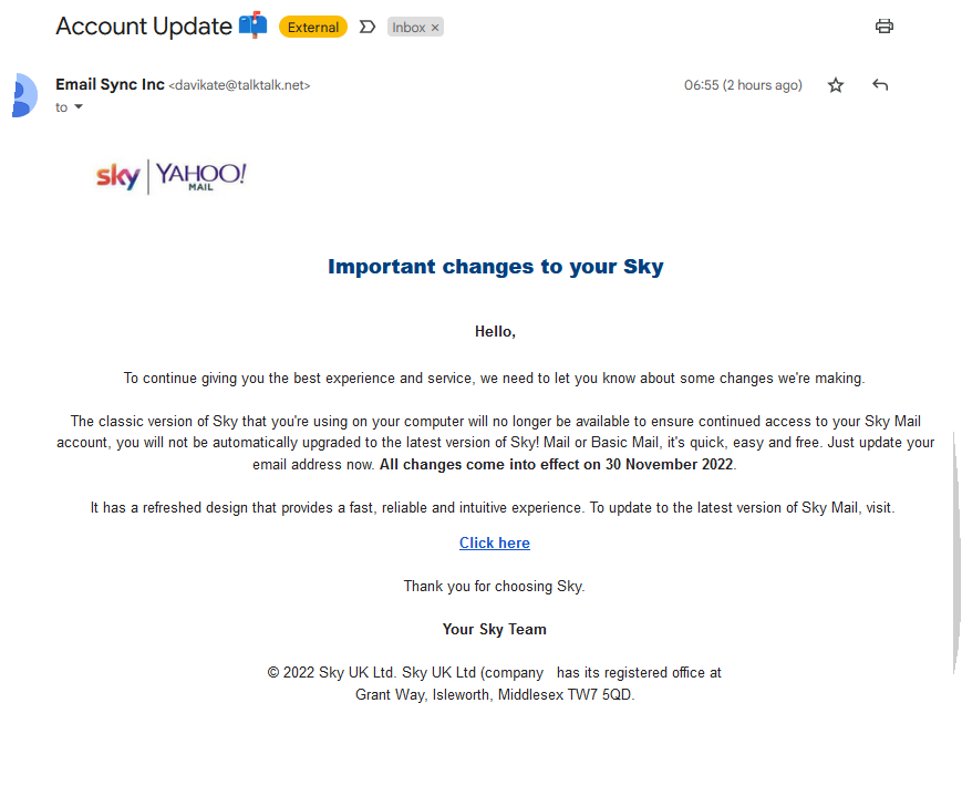 Is this another spam email | Sky Community