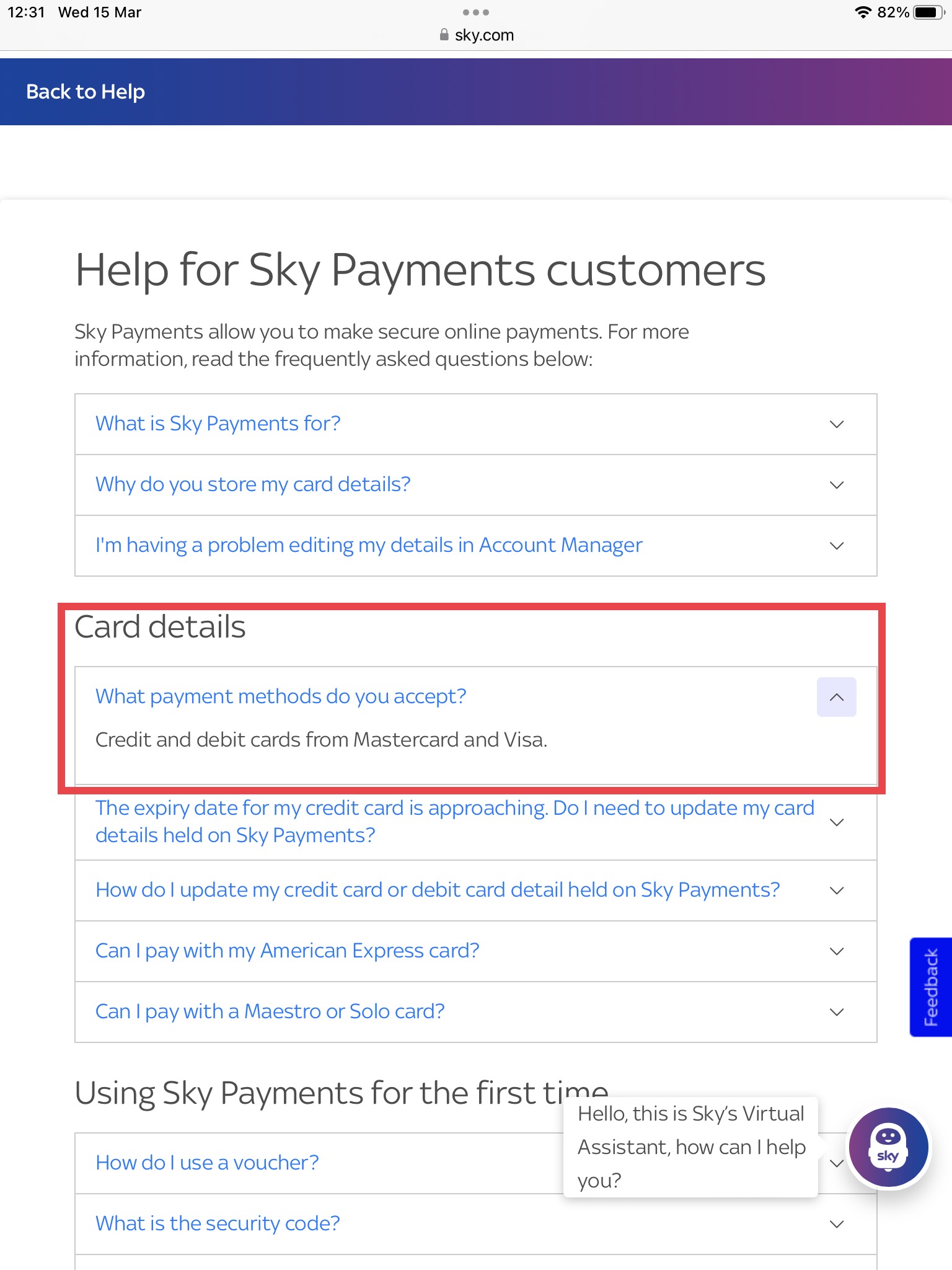 Answered: Credit card mastro | Sky Community