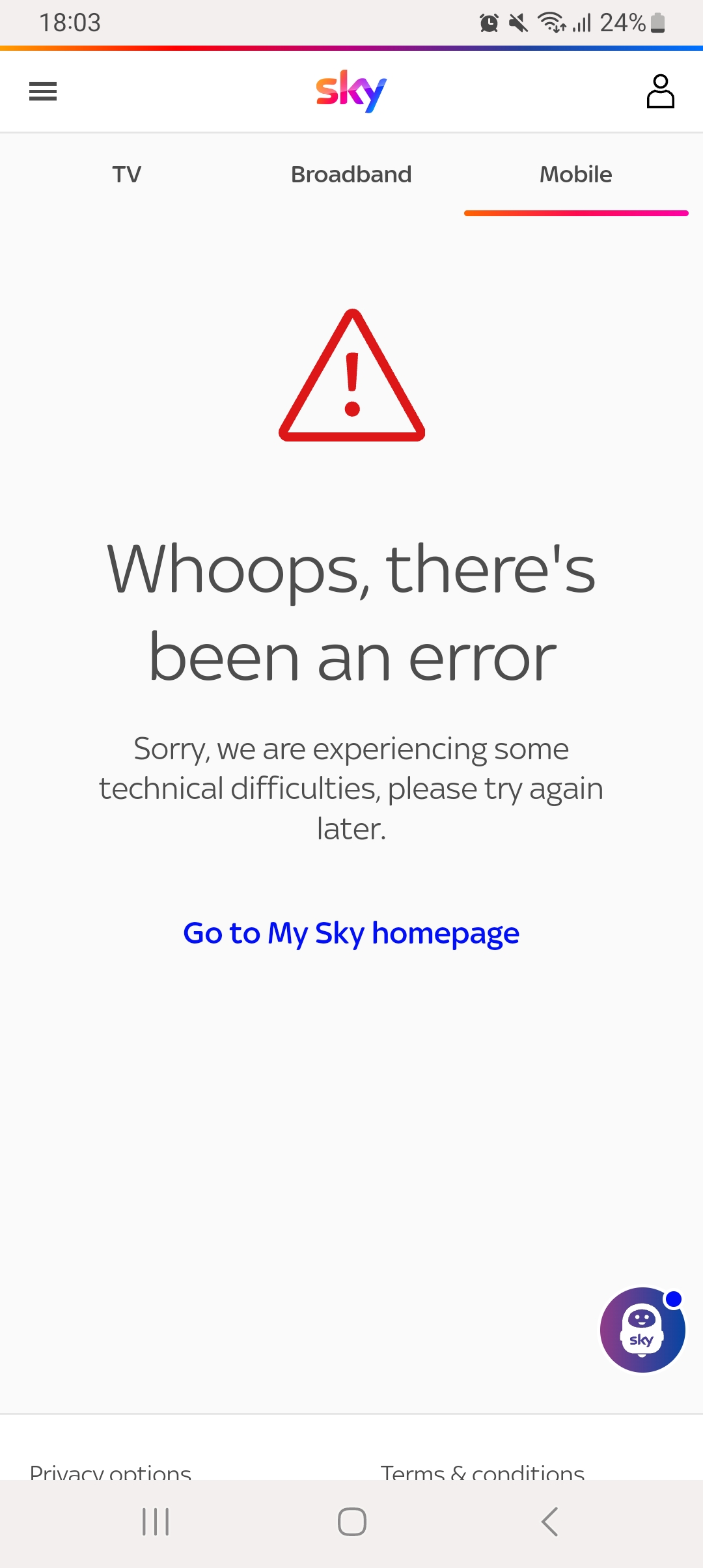 Hi, im trying to activate my SIM but the error pag... | Sky Community