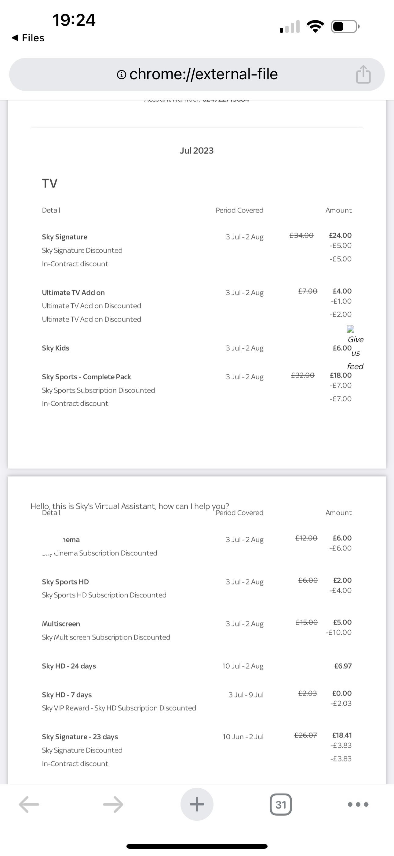 Issue with my bill | Sky Community