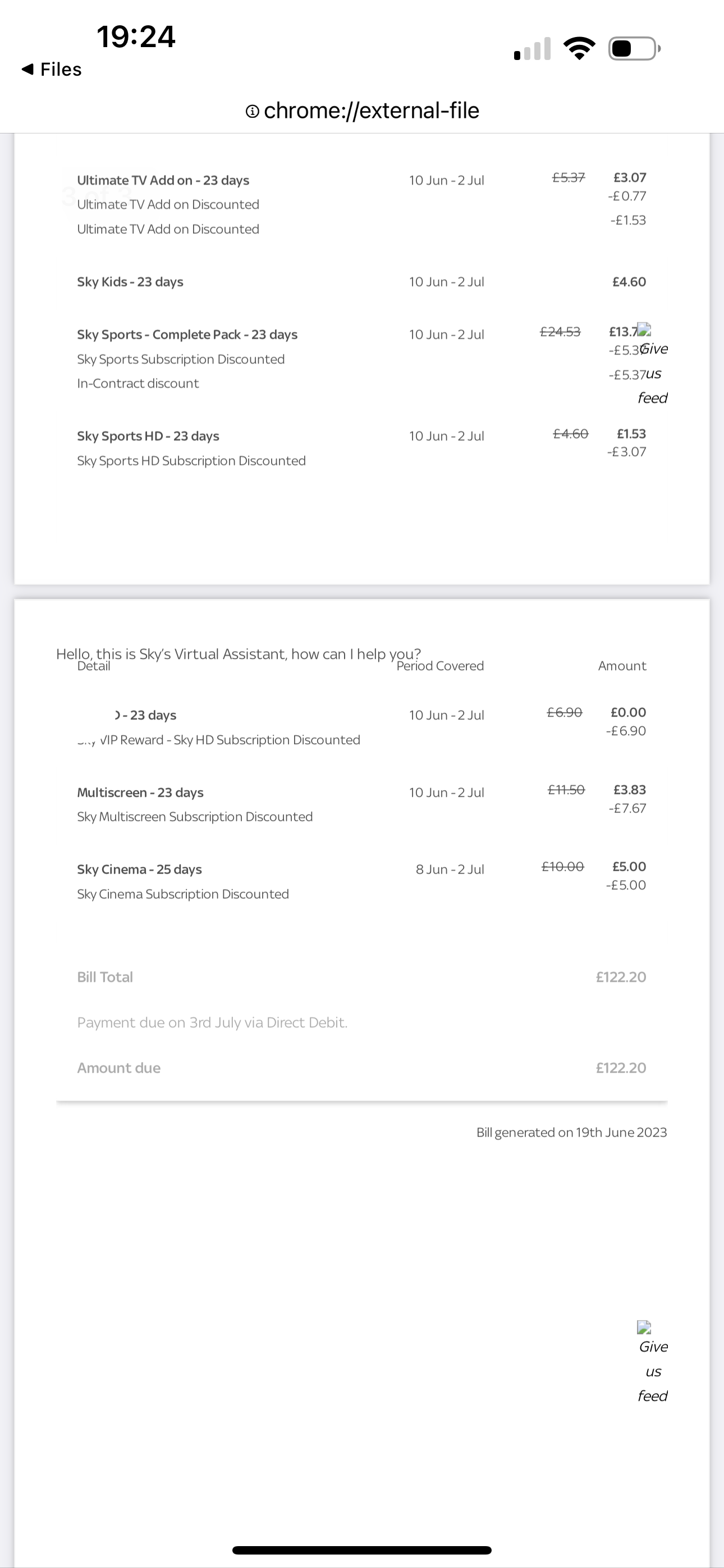 Issue with my bill | Sky Community
