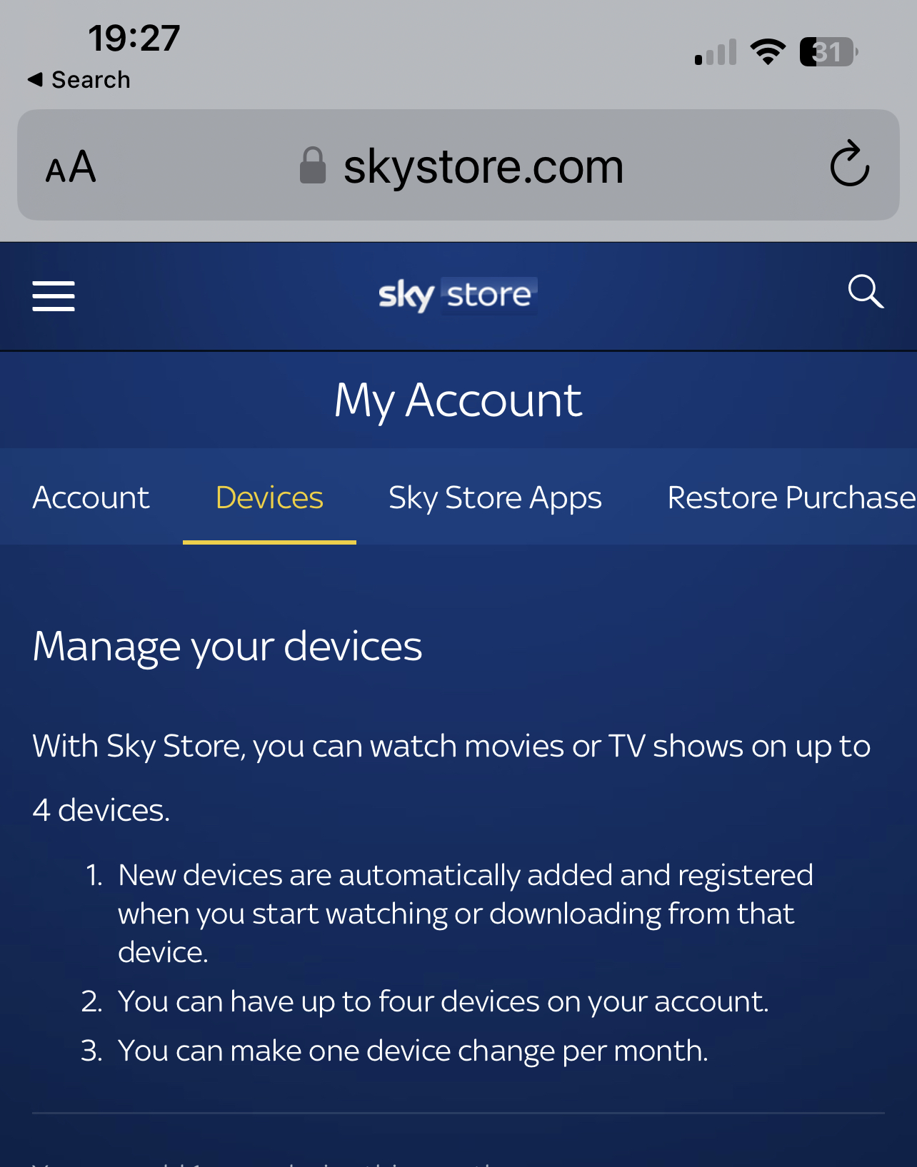 Re: cannot downlaod or watch films from sky store ... | Sky Community