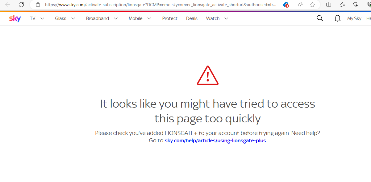 Sky VIP – LIONSGATE+ 3-month free trial