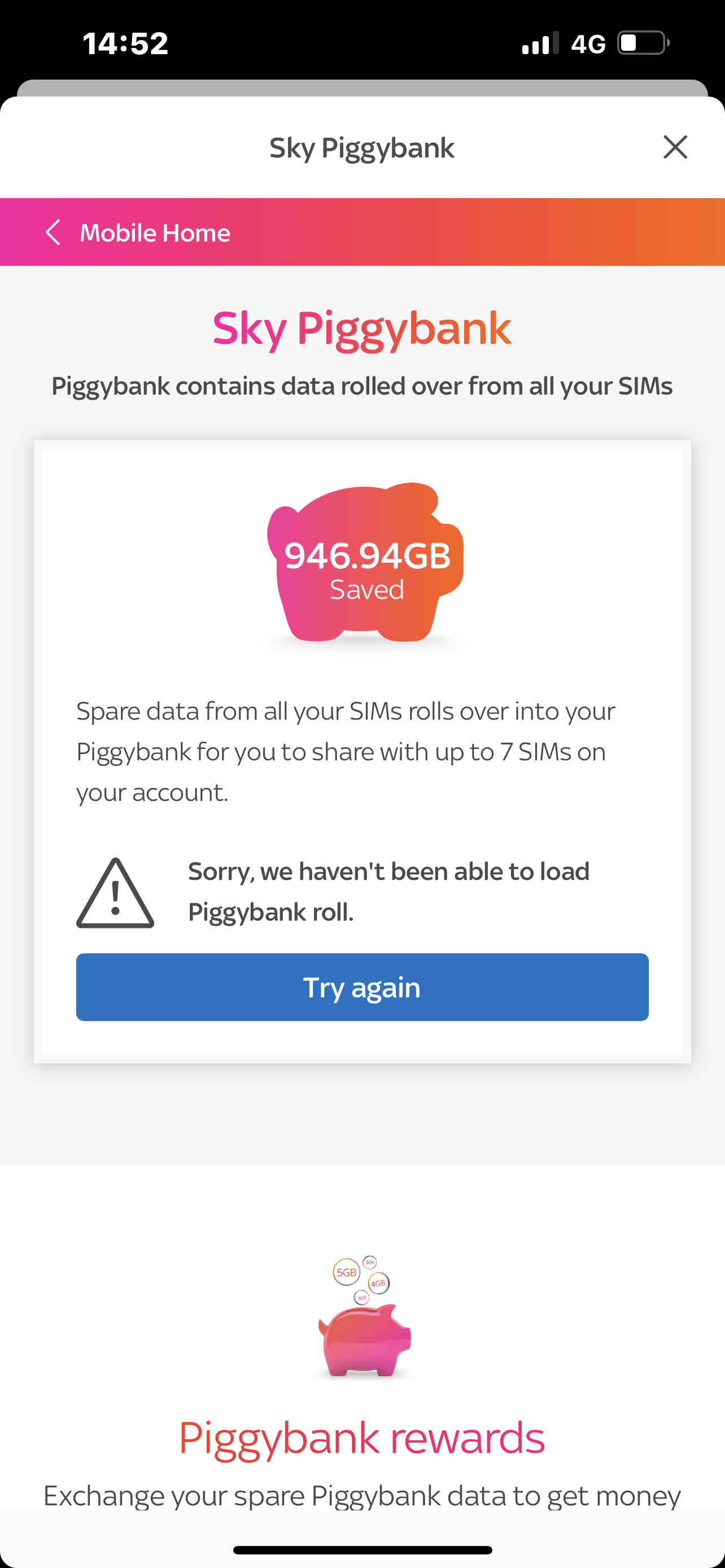 Answered: Sky Piggybank Down and All SIM's showing 0GB left ... - Page 2 | Sky Community
