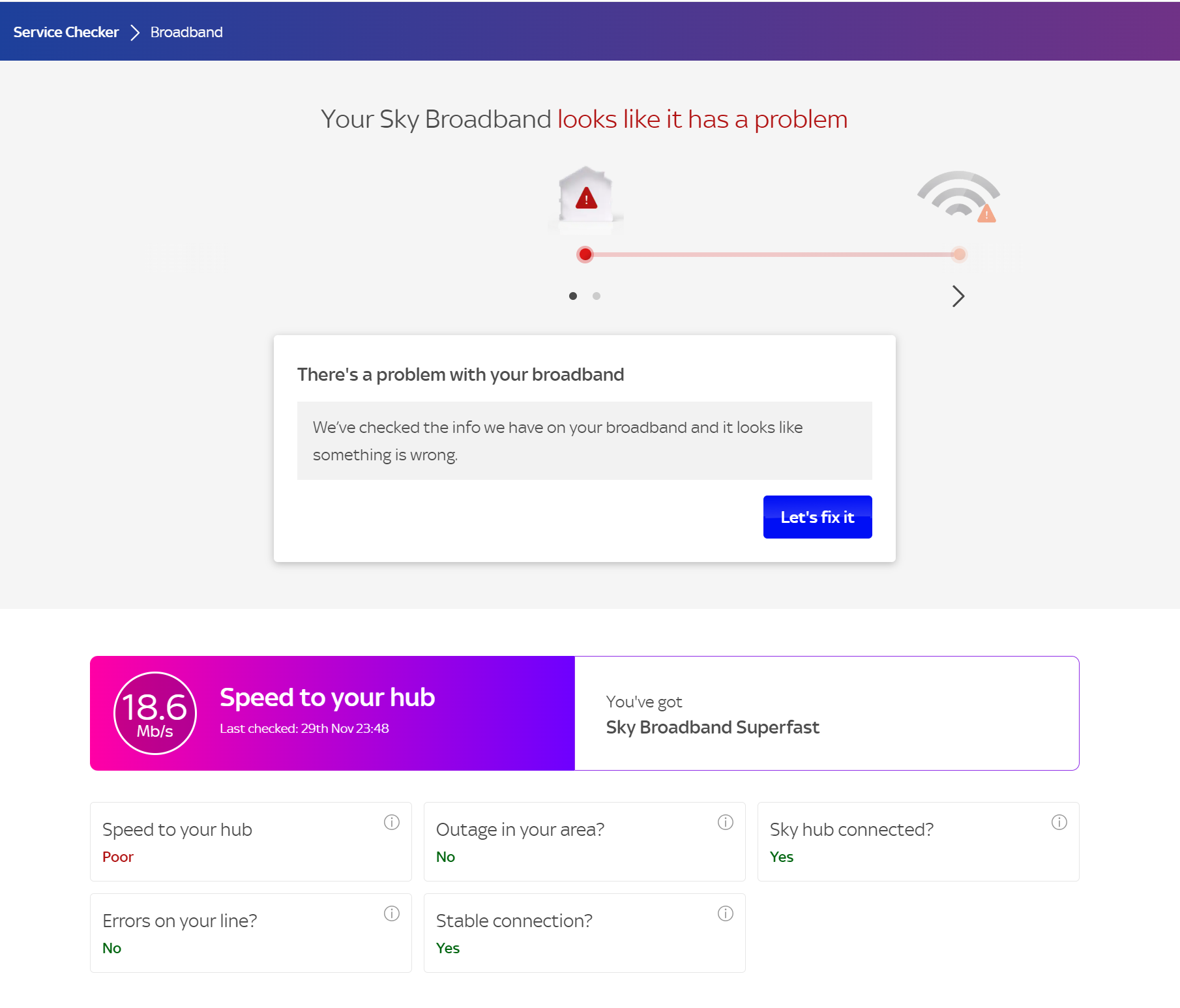 Low speed to router - checker says there's a probl... | Sky Community