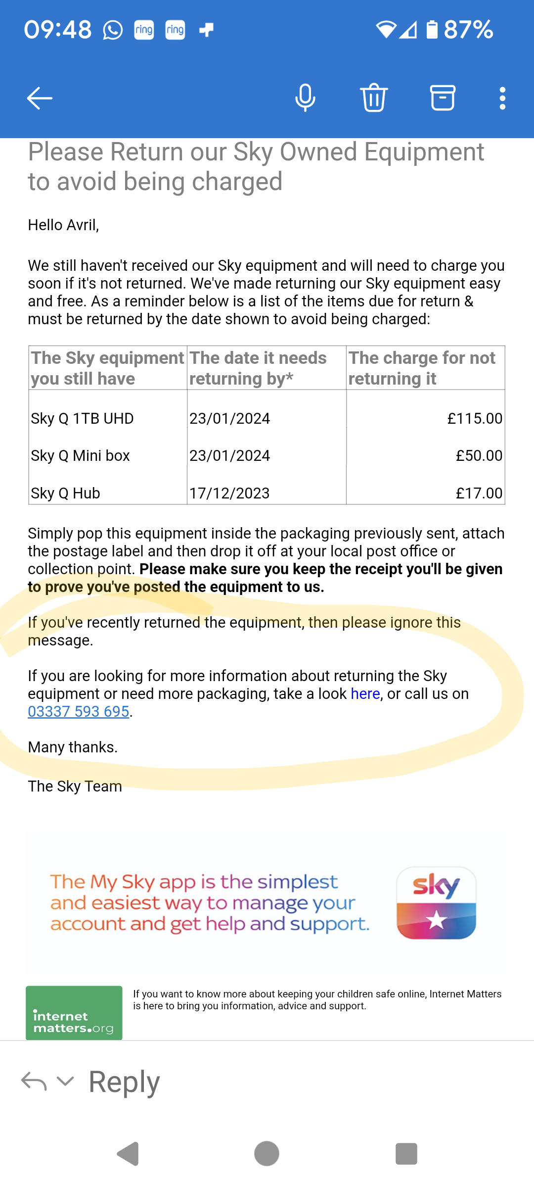 Answered: Require packaging which has not arrived | Sky Community
