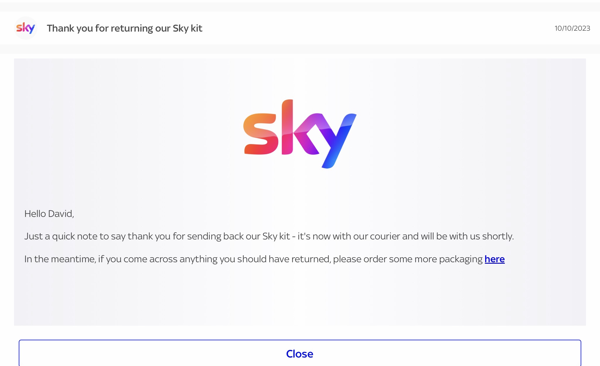 Sky Puck returned to Sky but not received | Sky Community