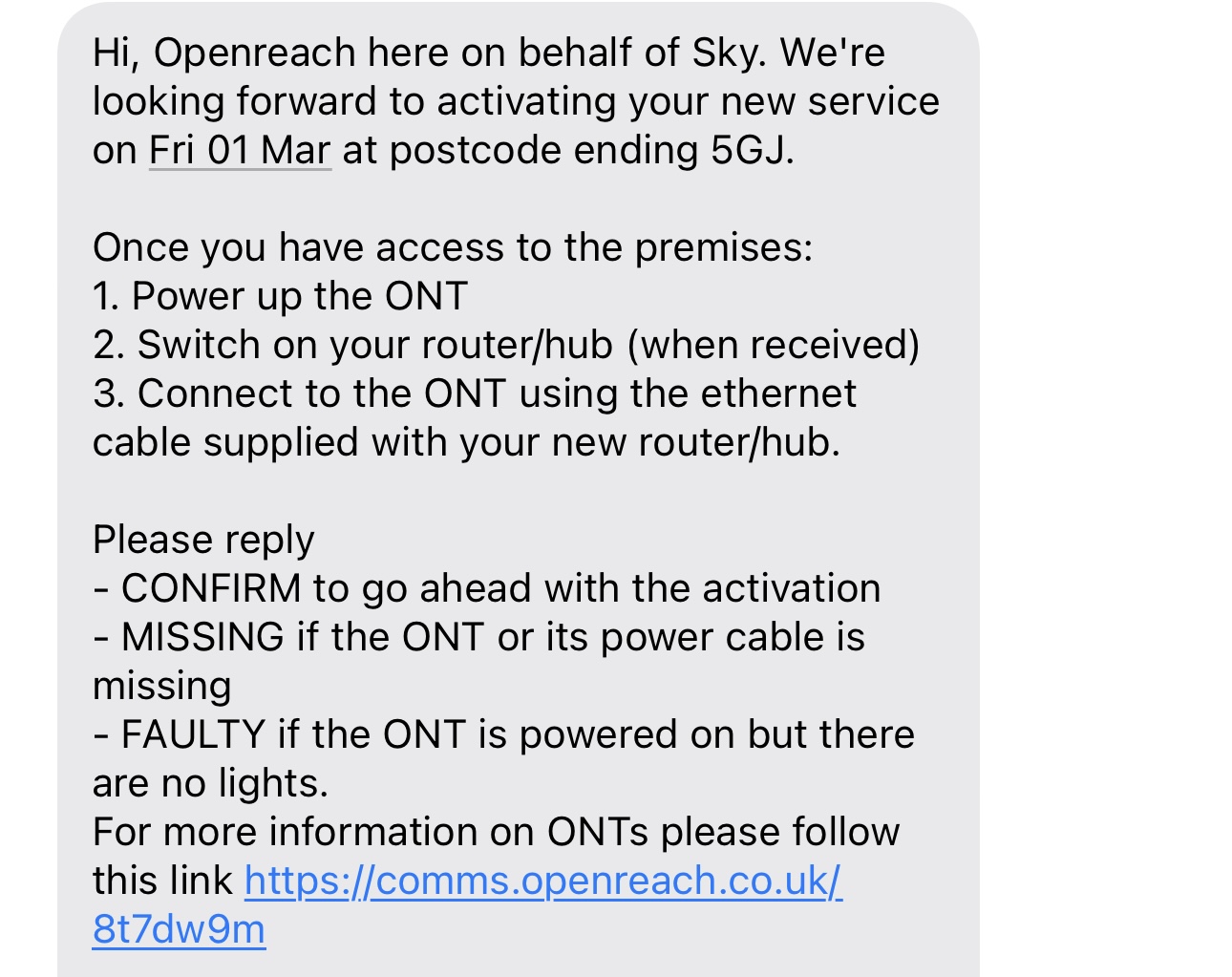 Message from openreach | Sky Community