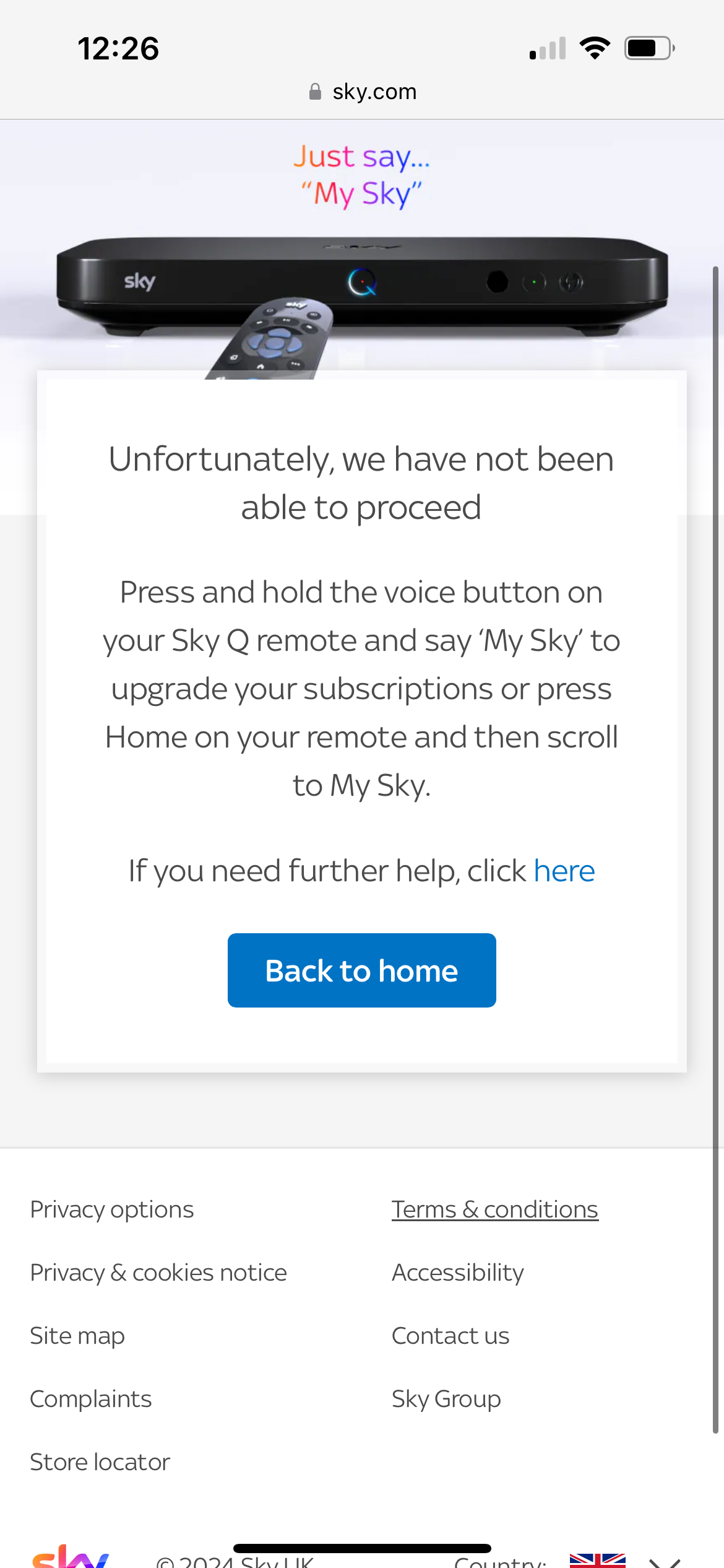 Sky app won’t let me change my package through the... | Sky Community