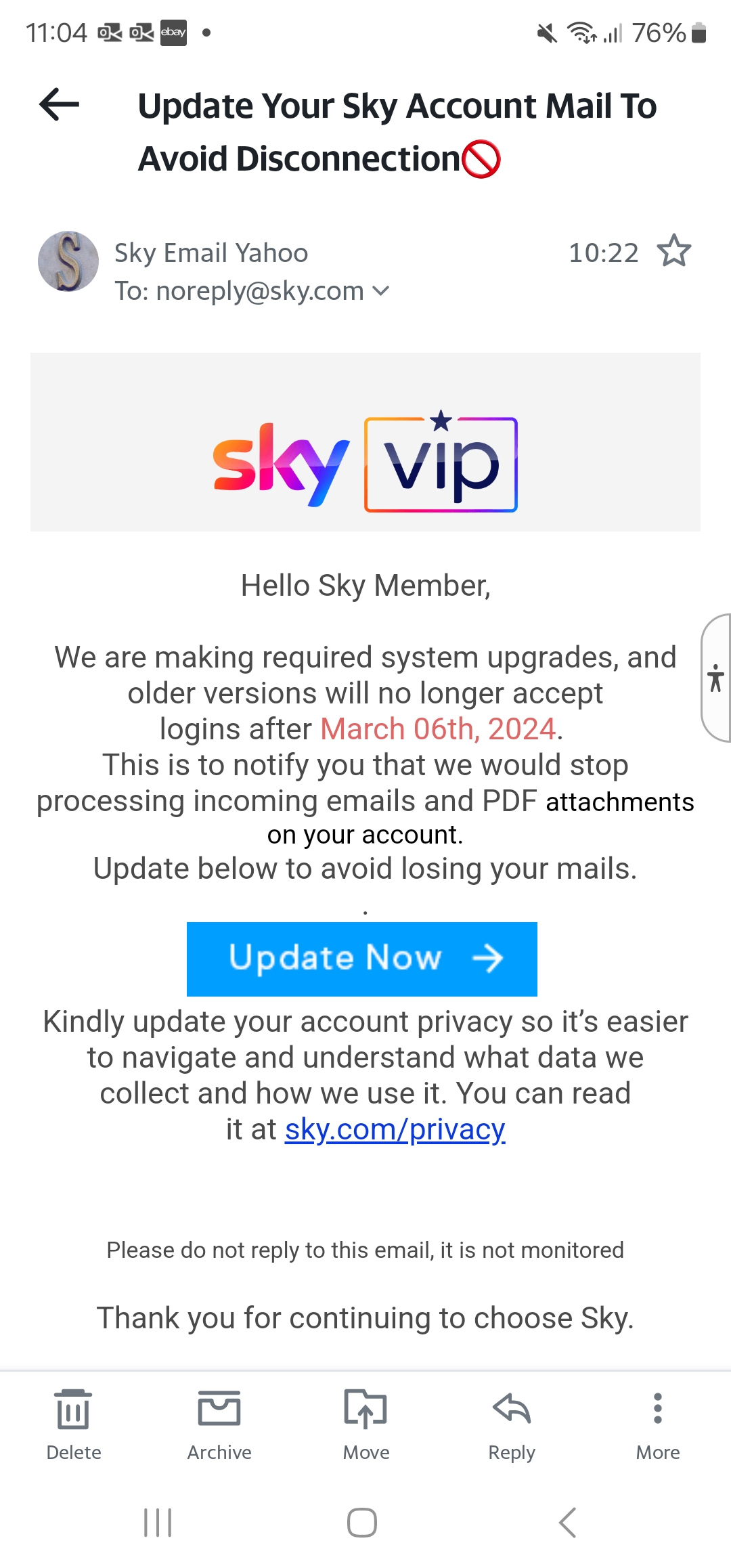 Answered: Is this email genuine or a scam | Sky Community