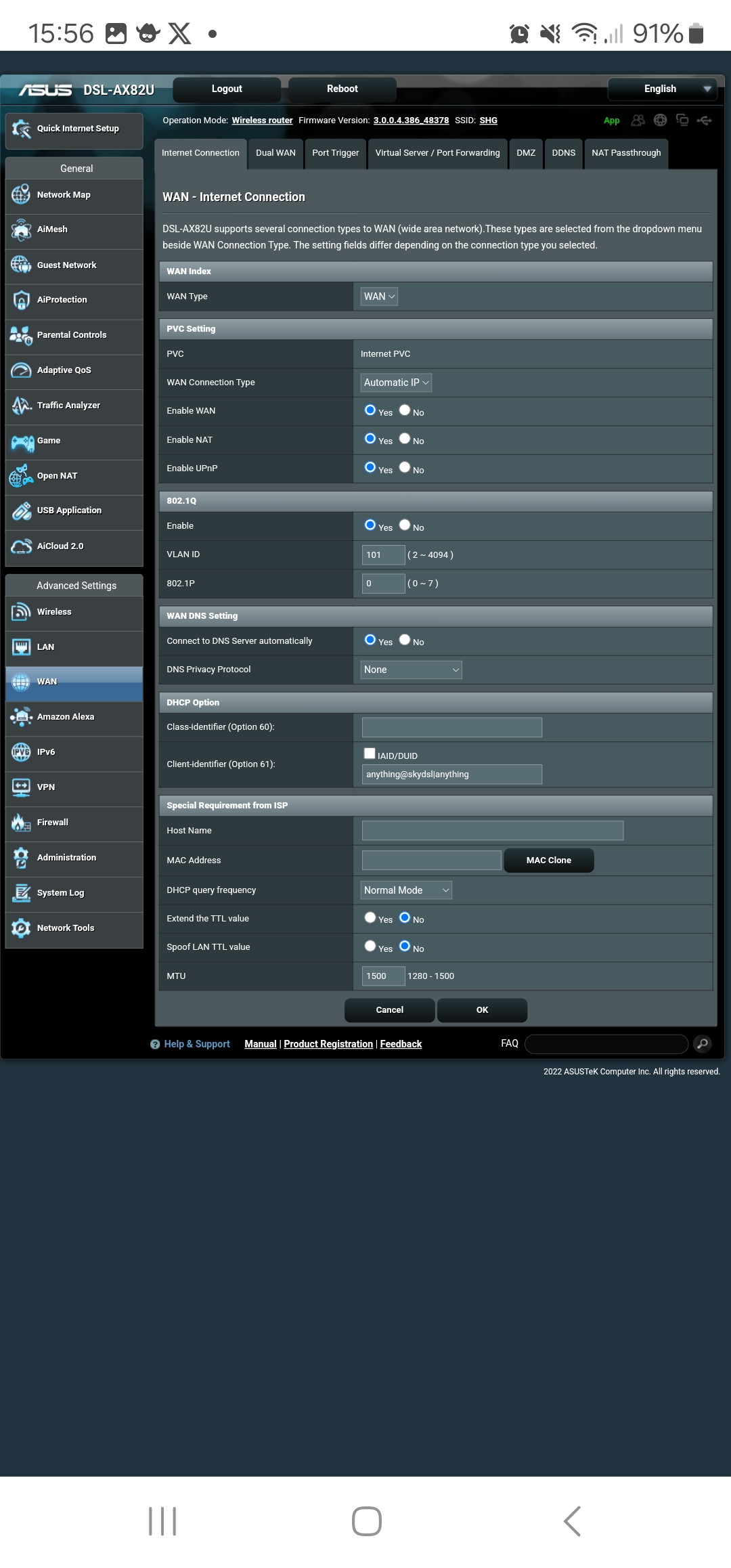 Setting up asus dsl-ax82u | Sky Community